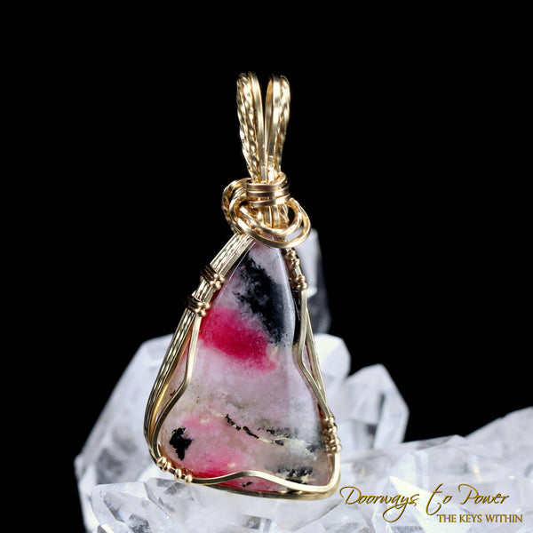 Tugtupite Crystal Pendant 14k - Doorways to Power