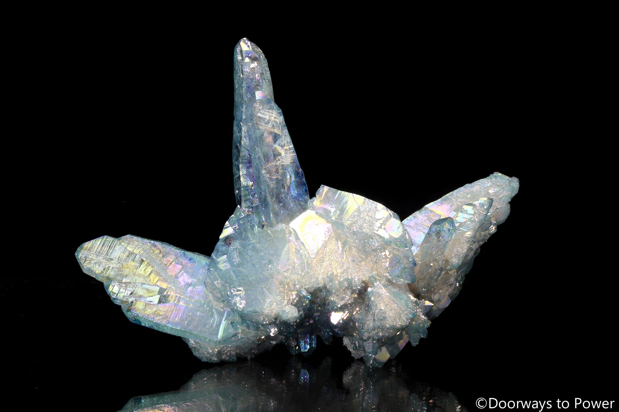 Aqua Aura Quartz Crystal Cluster Lifted By Angels Wings - Doorways to Power
